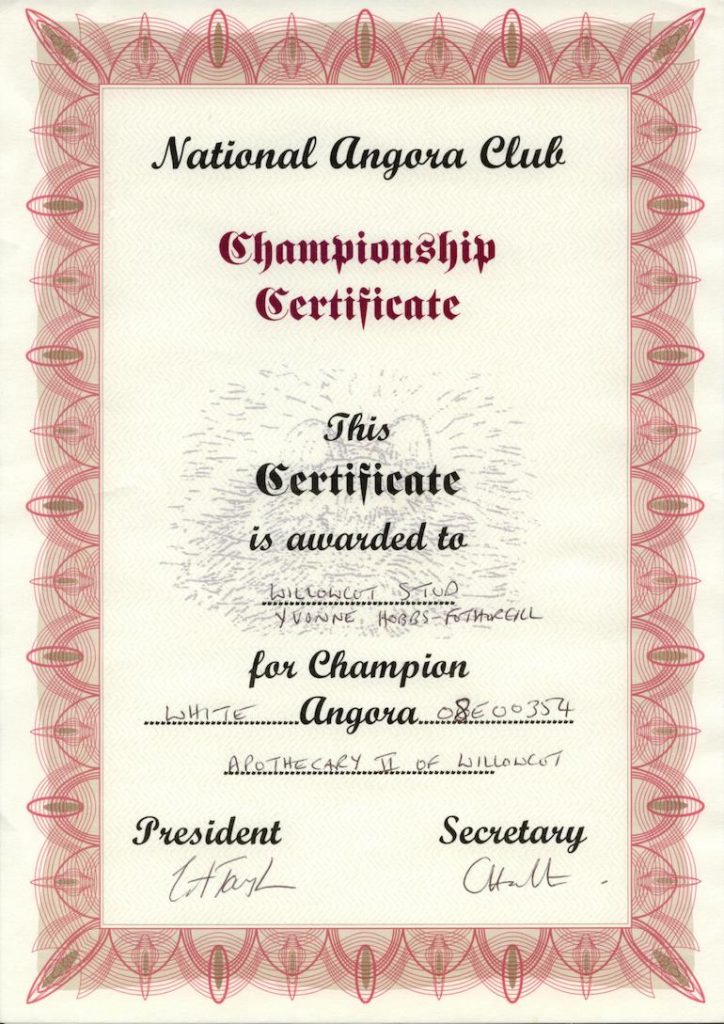 Awards for winning - UK National Angora Rabbit Club